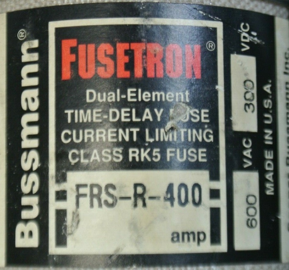 BUSSMANN FRS-R-400 DUAL-ELEMENT TIME-DELAY FUSE / CLASS RK5 / 400A ...
