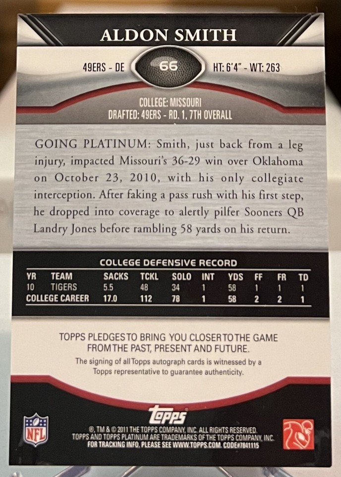 Aldon Smith 2011 Topps Platinum Refractor Rookie RC Auto /808 | eBay