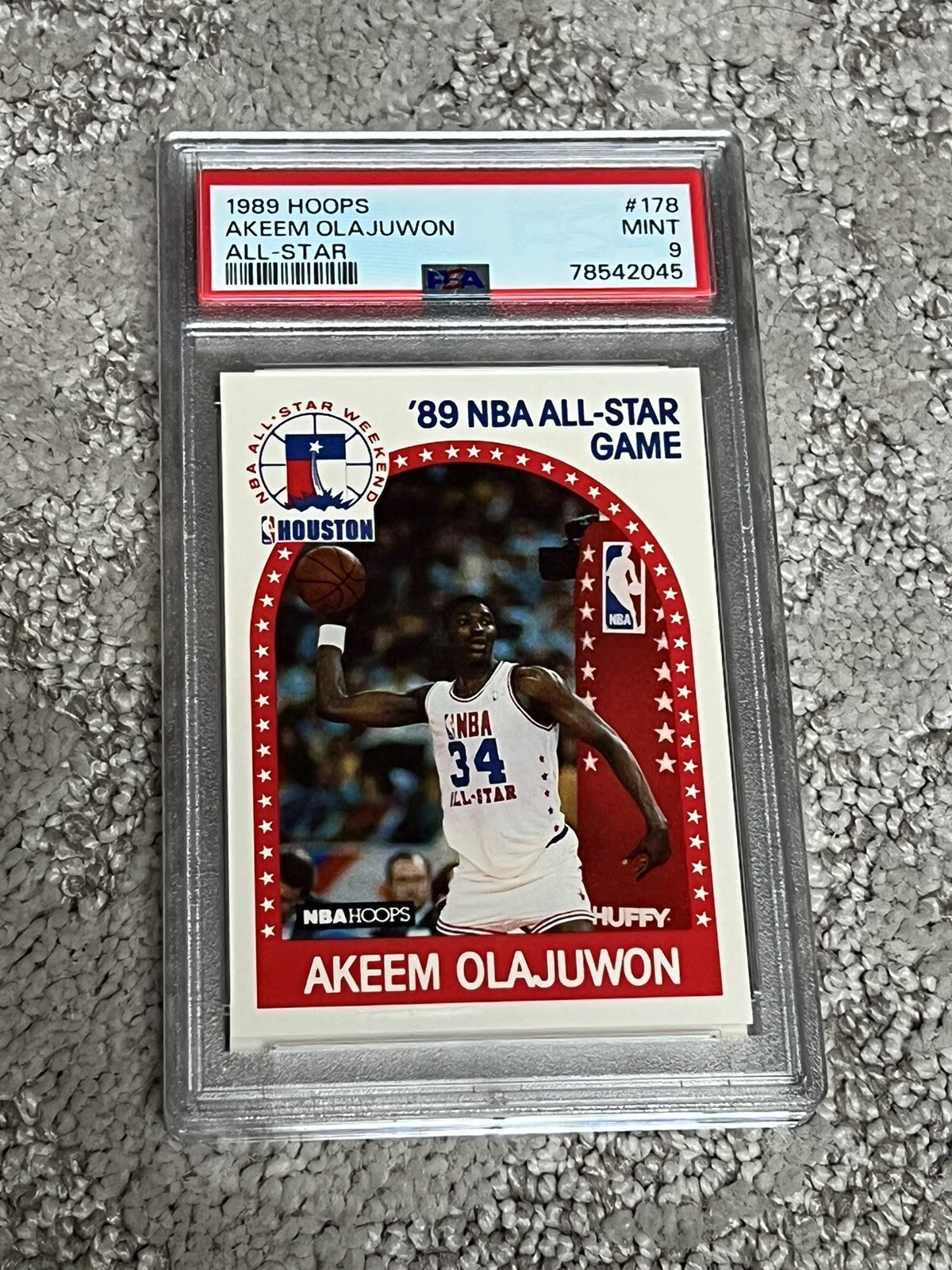PSA 9 MINT BASKETBALL CARD 1989 HOOPS HOF AKEEM OLAJUWON ALL STAR ...