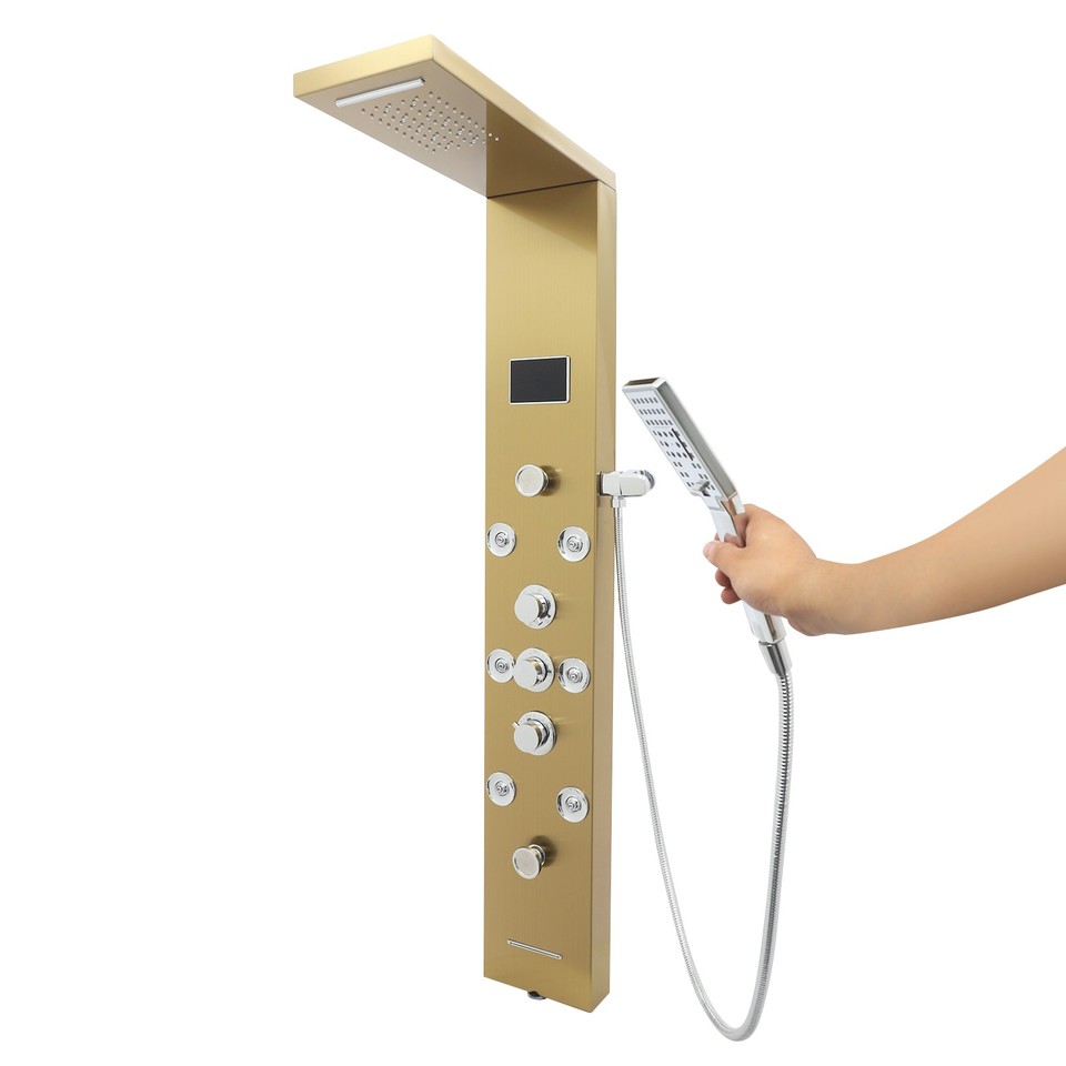 LED Shower Panel Tower Massage System Rain&Waterfall Jets Faucet ...