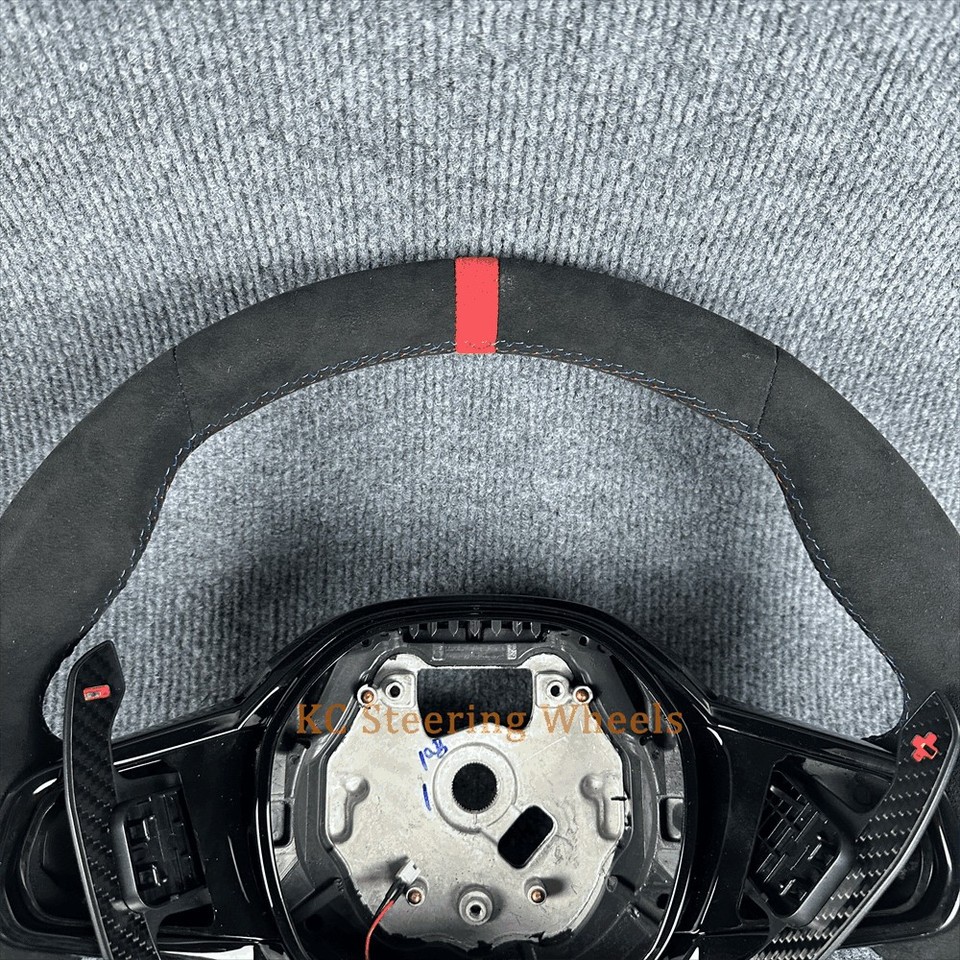 Customized black alcantara red strip blue stitch steering wheel for ...