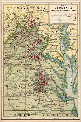 Poster, Many Sizes; Map Of Virginia Civil War Battles 1861-1865 | eBay
