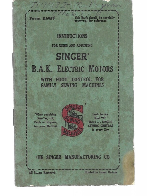 Vintage Singer BAK Electric Motor Manual Foot Control Sewing Machine ...