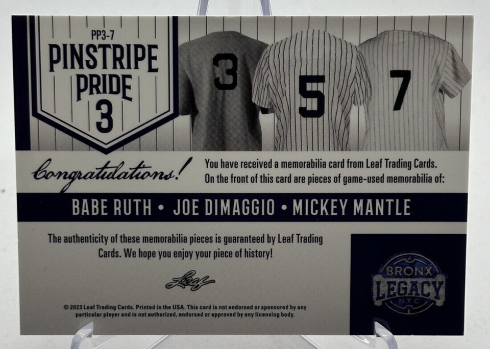 2023 The Bronx Legacy Babe Ruth, Joe DiMaggio, Mickey Mantle - Game Used - # 1/5 | eBay