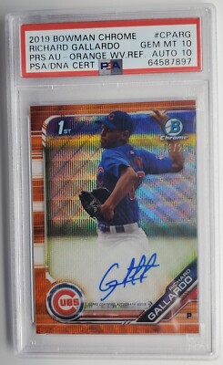 2019 Bowman Chrome Orange Richard Gallardo Autograph RC 04/25 PSA 10 w ...