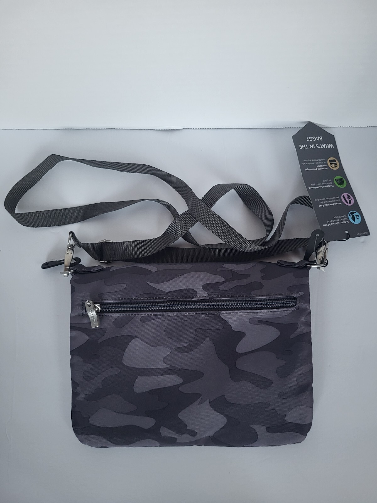 Baggallini Flip Zip Cross Body Bag Grey Camo Pattern NWT | eBay