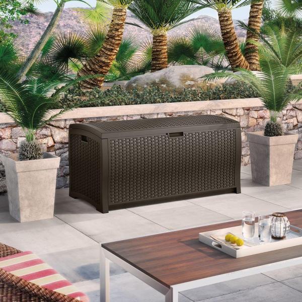 Pool Deck Storage Box Waterproof Suncast Molded Resin Wicker Plastic ...