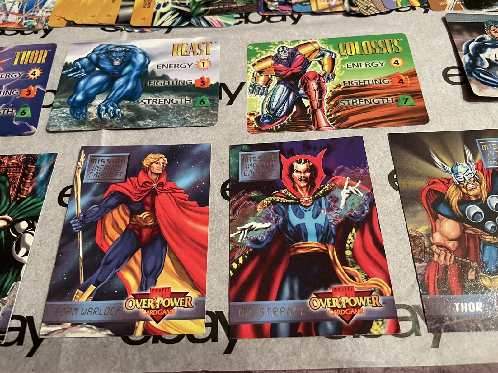 Marvel Overpower card Game 1995 Vintage lot of 92 Cards With 7 Card ...