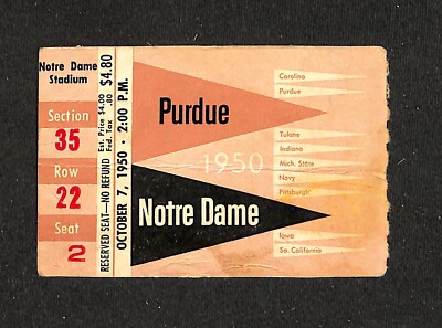 OCTOBER 7, 1950, PURDUE @ NOTRE DAME COLLEGE FOOTBALL TICKET STUB | eBay