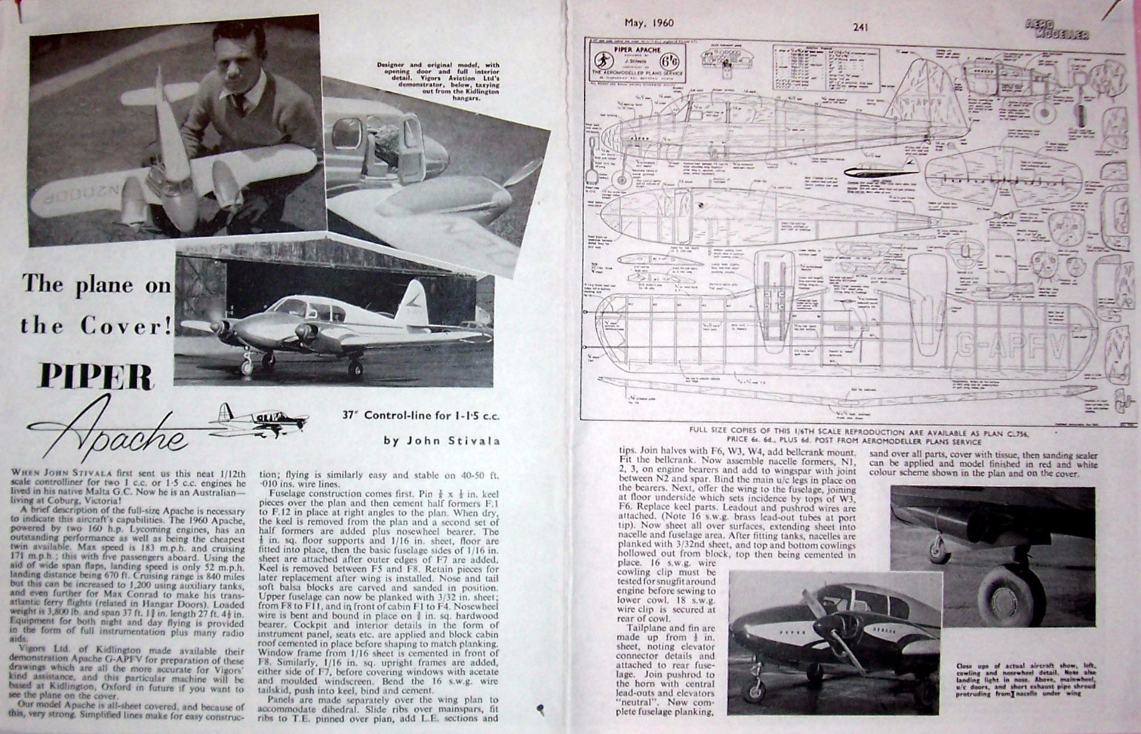 Two PIPER APACHE PLANS + CONSTRUCTION ARTICLES for 37" & 55" UC Model ...