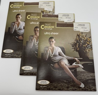 Sears Cling Alon Stockings Ultra Sheer Nylon Sandstone Statuesque LOT ...