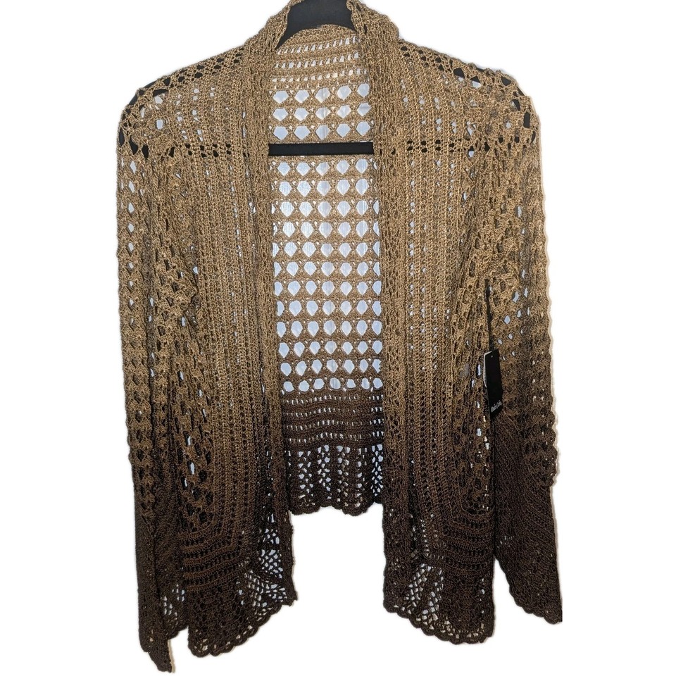 Dolce Cabo Women's Crochet Open Front Cardigan/Flare Sleeve Ombre Brown ...