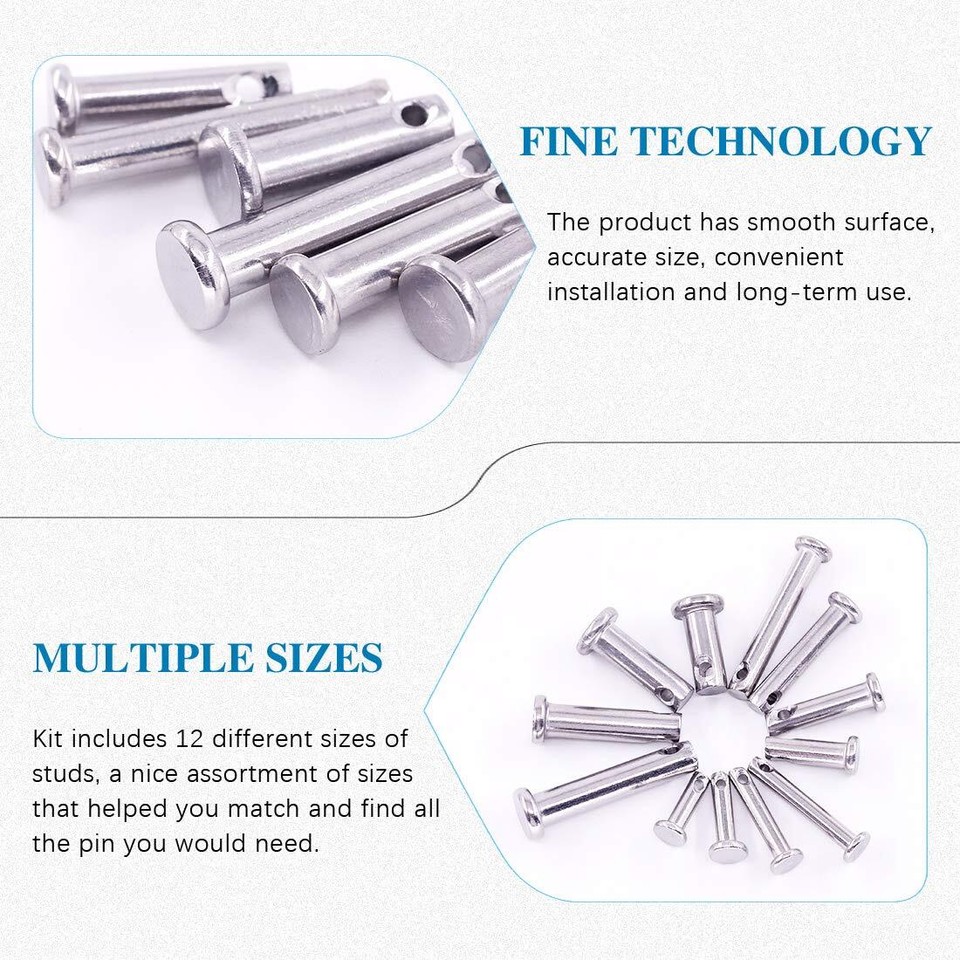 96PCS Clevis Pin Assortment Kit 12 Sizes 304 Stainless Steel Flat Head ...