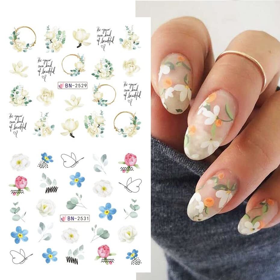 Flowers Nail Water Sticker Decals Lavender Tulip Lily Nail Art Nail ...