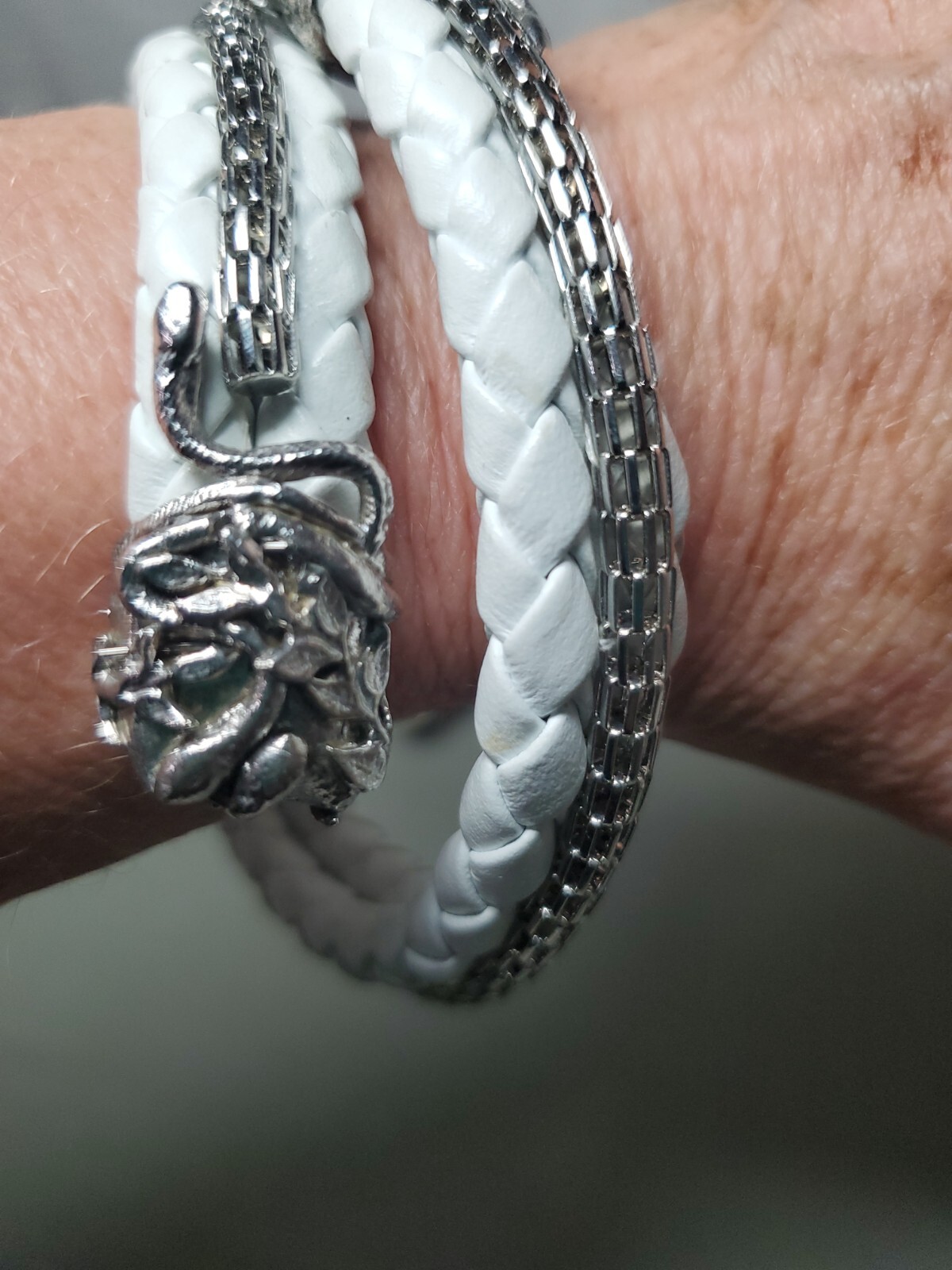 Unique White Braided And Silver Wire Wrap Snake Brace… - Gem