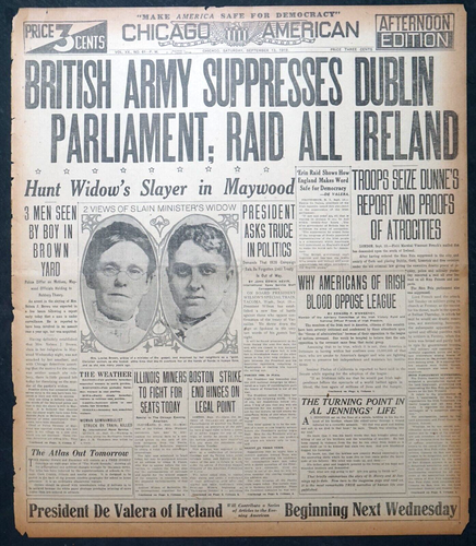 1919 Newspaper Front Page - British Army Raids All Ireland, Sinn ...