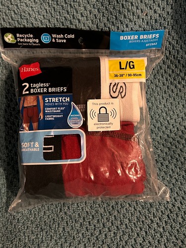 Hanes Mens 2-pack Stretch Tagless Boxer Briefs Size Large 36-38" 1 ...
