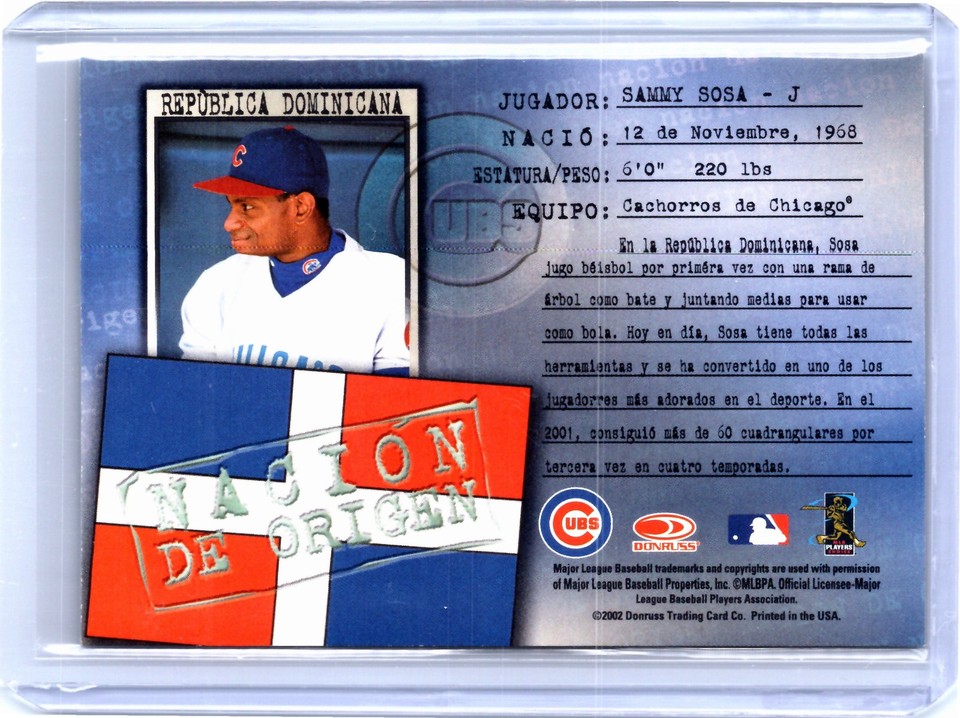 2802 - 2002 Donruss Super Estrellas #NNO Sammy Sosa Nacion De Origen | eBay
