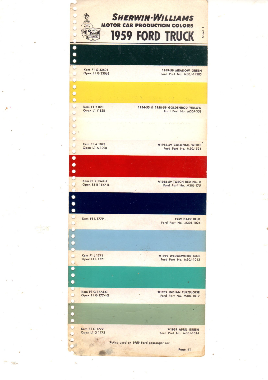 1954 1955 1956 1957 1958 1959 Ford Trucks Paint Chips 59 Sherwin Williams