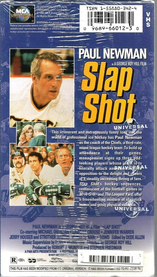 Slap Shot VHS 1996 Paul Newman Michael Ontkean Lindsay Crouse Hockey ...