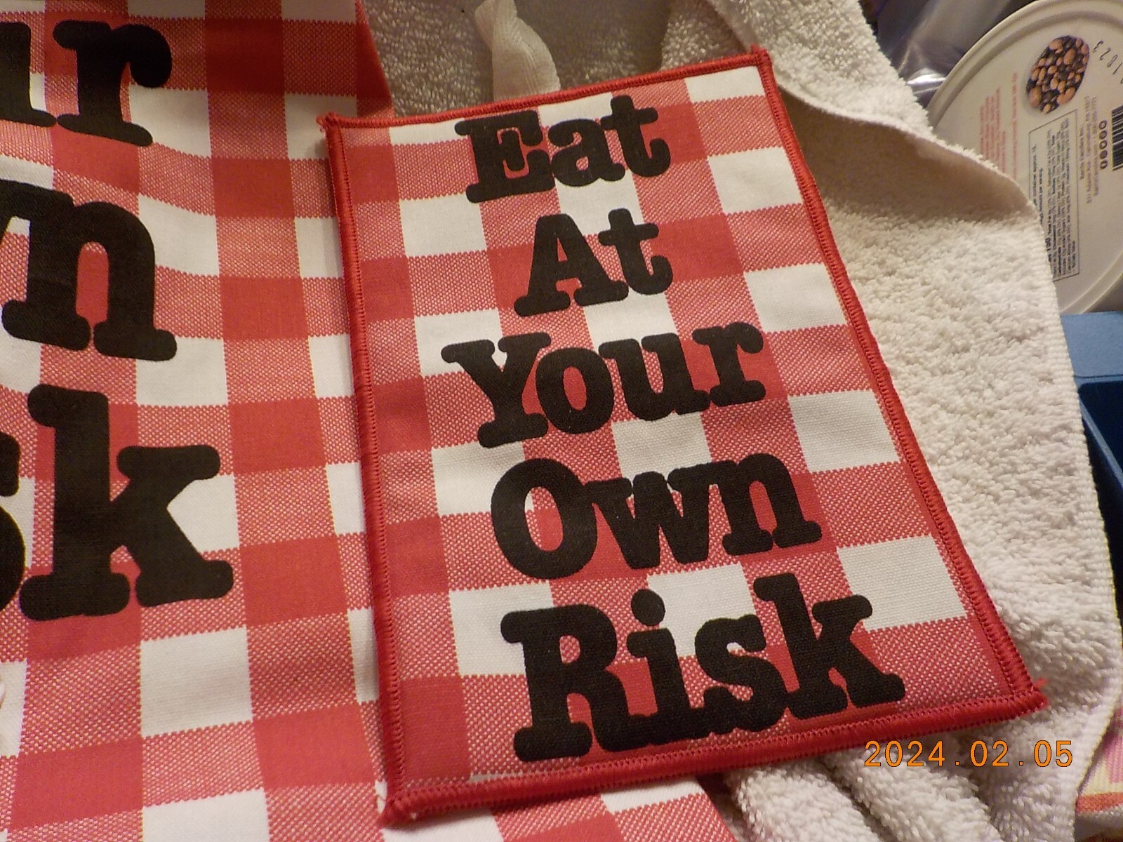 "Eat at Your Own Risk" red check Chef's Bib apron & pot holder by Now ...