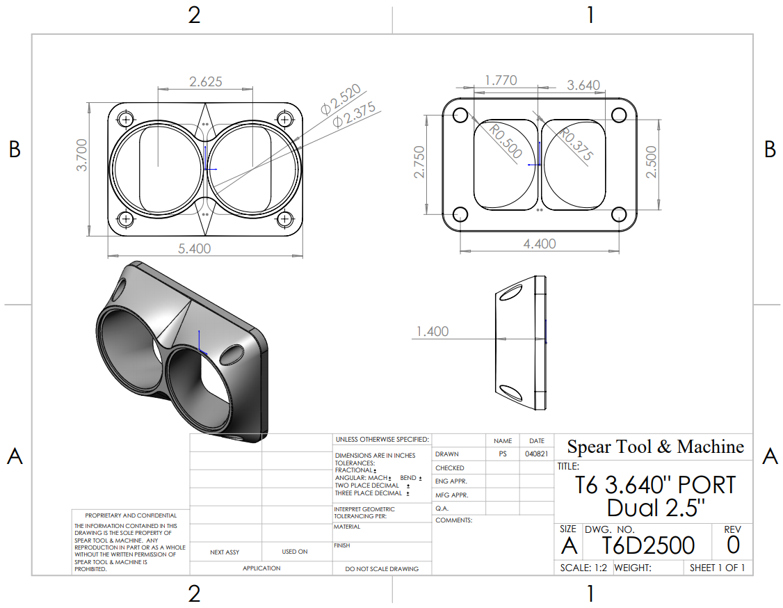 Billet T6 SS MADE IN USA Turbo Transition Inlet Flange Dual 2.5" SS 3. ...