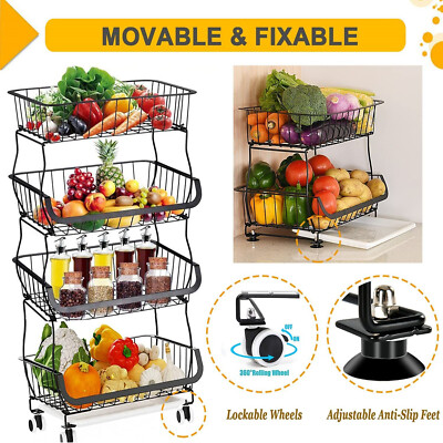 4Tier Fruit Basket Storage Kitchen Stackable Metal Wire Vegetable ...
