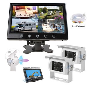 Kit Retromarcia Retrocamera LED Monitor 9 Cavo BNC 20mt per Camper Tir ...