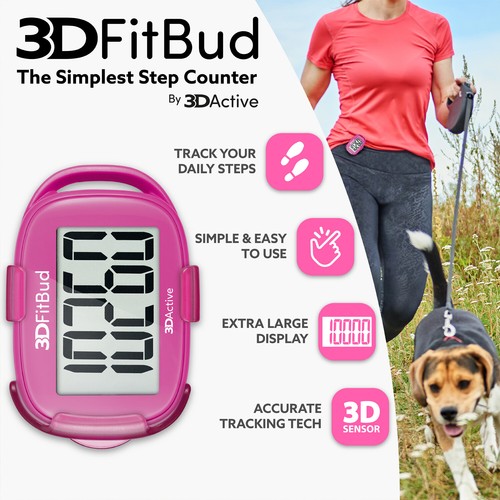 3DFitBud Simple Step Counter Walking 3D Pedometer with Clip and Lanyard ...