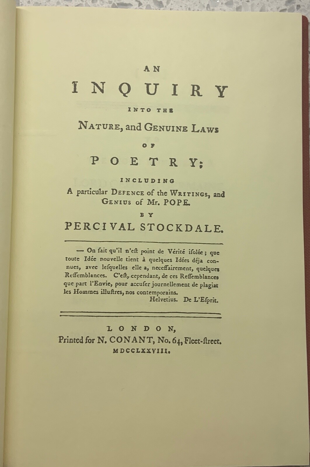 Percival Stockdale Inquiry Into The Nature & Véritable Laws Poésie ...