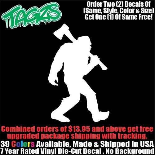 Bigfoot Sasquatch Yeti Axe Funny DieCut Vinyl Window Decal Sticker Car ...