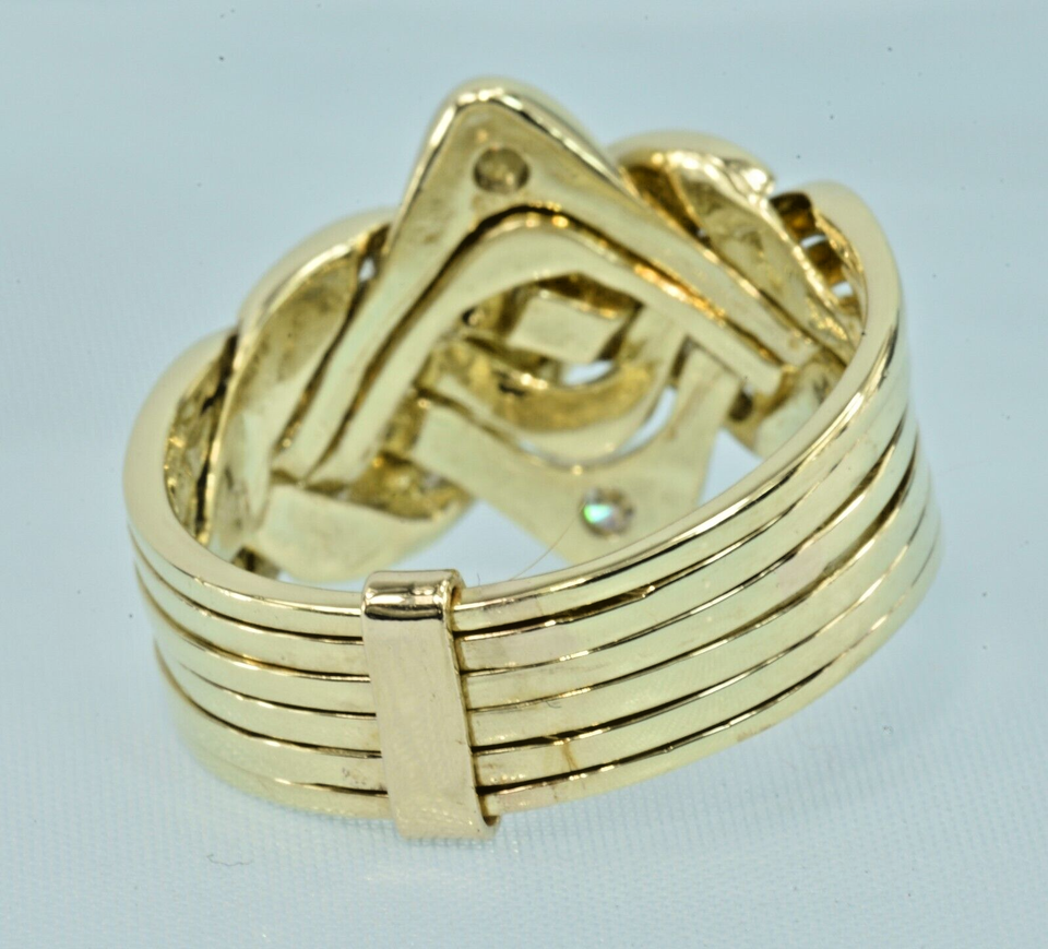 Vintage 14k Solid Gold Natural Diamond Puzzle Ring 6 Band Wedding ...