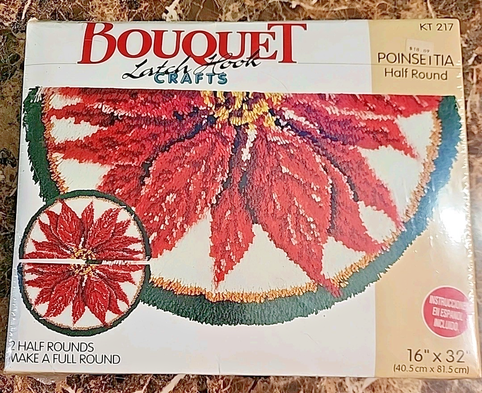 Bouquet Christmas Poinsettia Half Round Latch Hook Rug Kit 16”x32" New ...