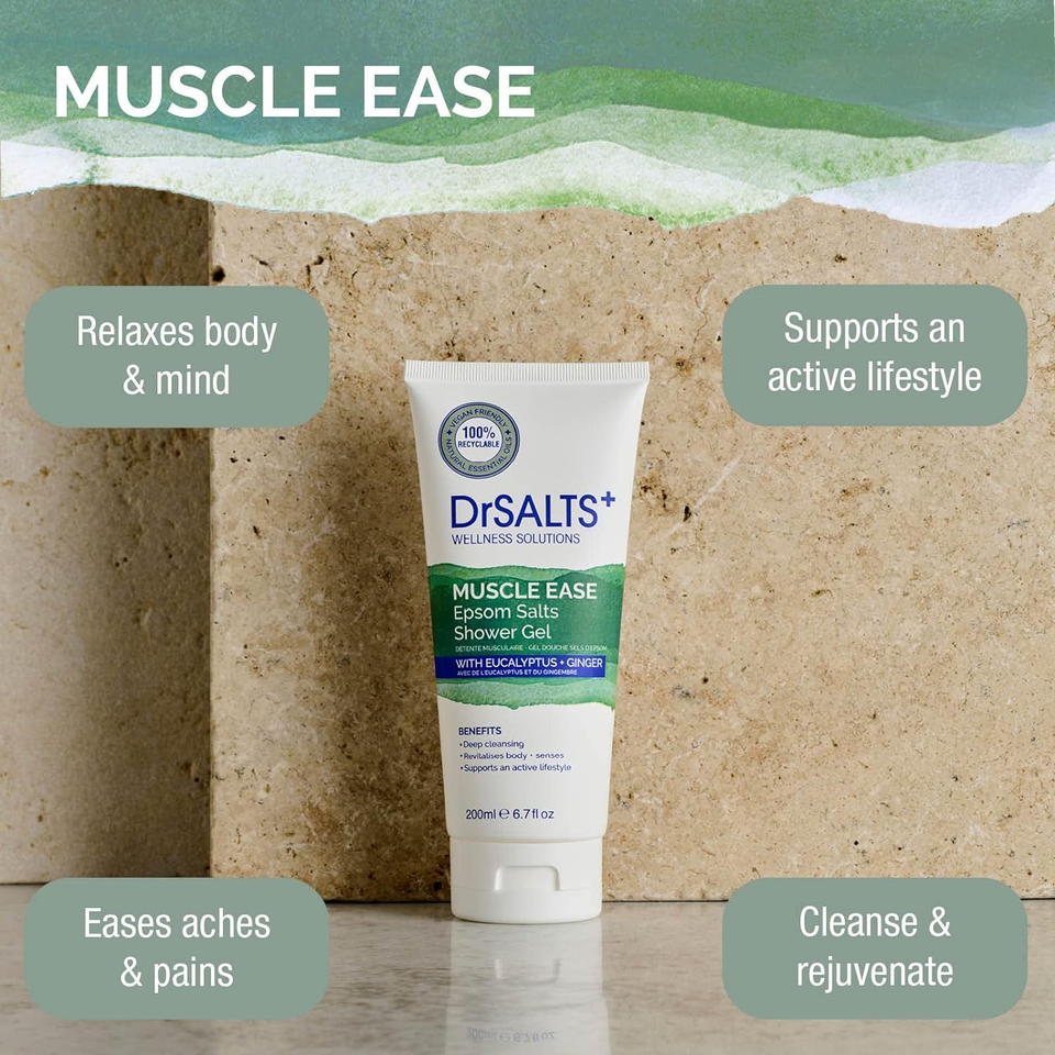Muscle Ease Shower Gel - Soothing Epsom Salts to Relieve Strains, Pain ...