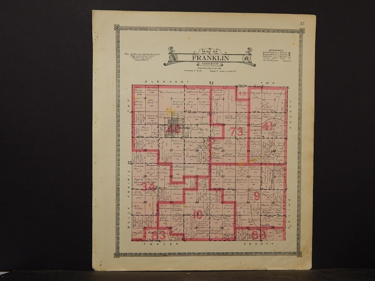 Nebraska, Fillmore County Map, Franklin Township 1918 K6#77 | eBay