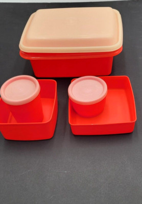 TUPPERWARE NEON RED Pack N Carry 9 pcs LUNCH BOX 1254-17 | eBay