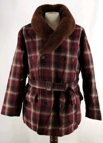 POLO RALPH LAUREN SHEARLING COLLAR PLAID WOOL RANCH COAT SIZE MEDIUM ...
