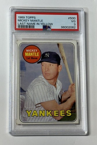 1969 Topps MICKEY MANTLE #500 Last Name In Yellow PSA 3 VG NY Yankees ...