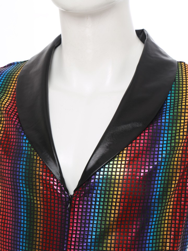 Men's Disco Jumpsuit 70s Costume Shiny Metallic Lapel V Neck Sleeveless ...