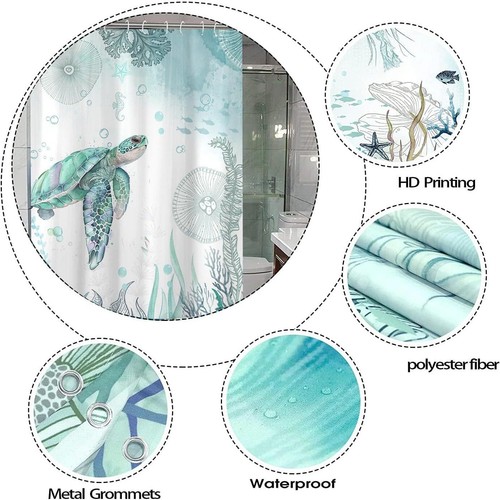 Sea Turtle Shower Curtain, Blue Teal Ocean Beach Decor Bathroom ...
