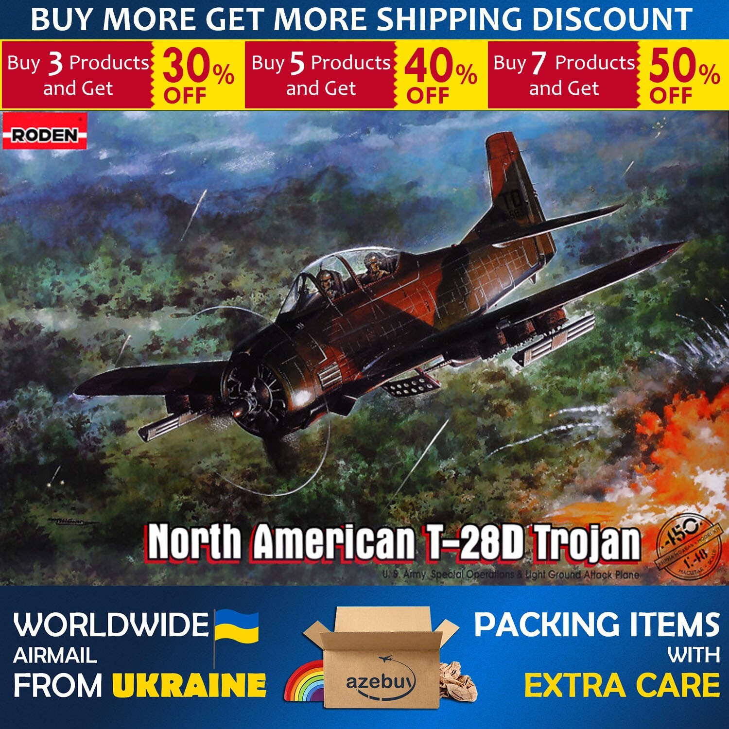 North American T-28D trainer aircraft 1/48 Scale Plastic Model Kit ...