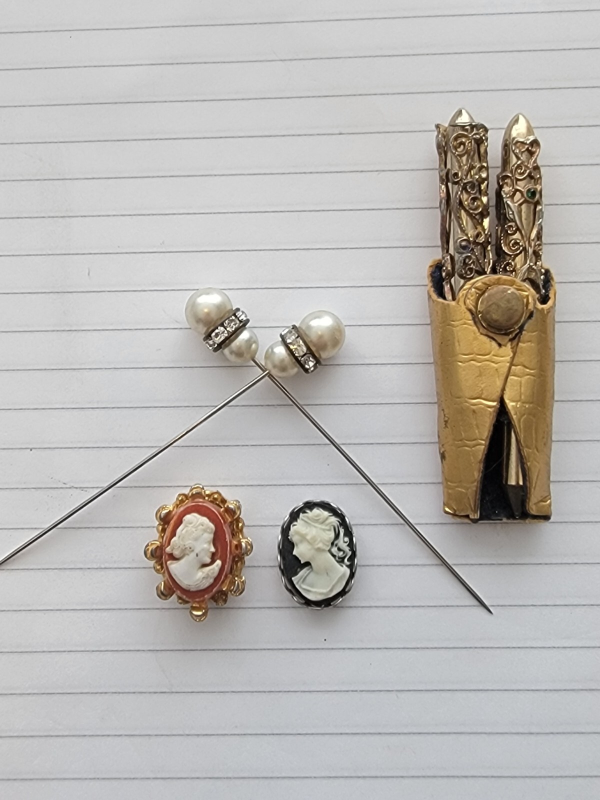 VICTORIAN Stick pin, Antique "INGUA" Gilded pen and lead pencil with ...