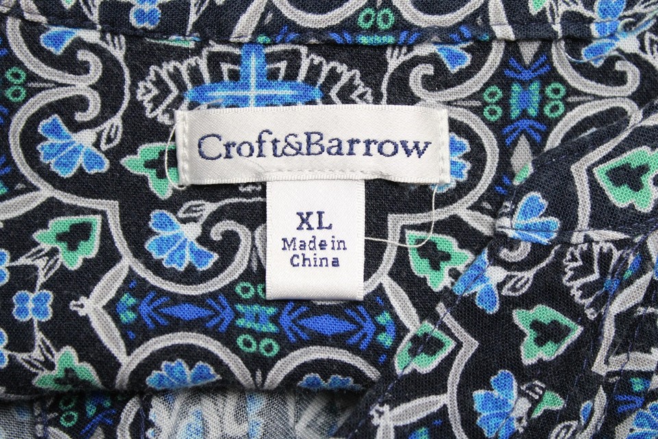 Croft & Barrow Shirt Womens XL Blue Green Geometric Print Rayon Blouse ...