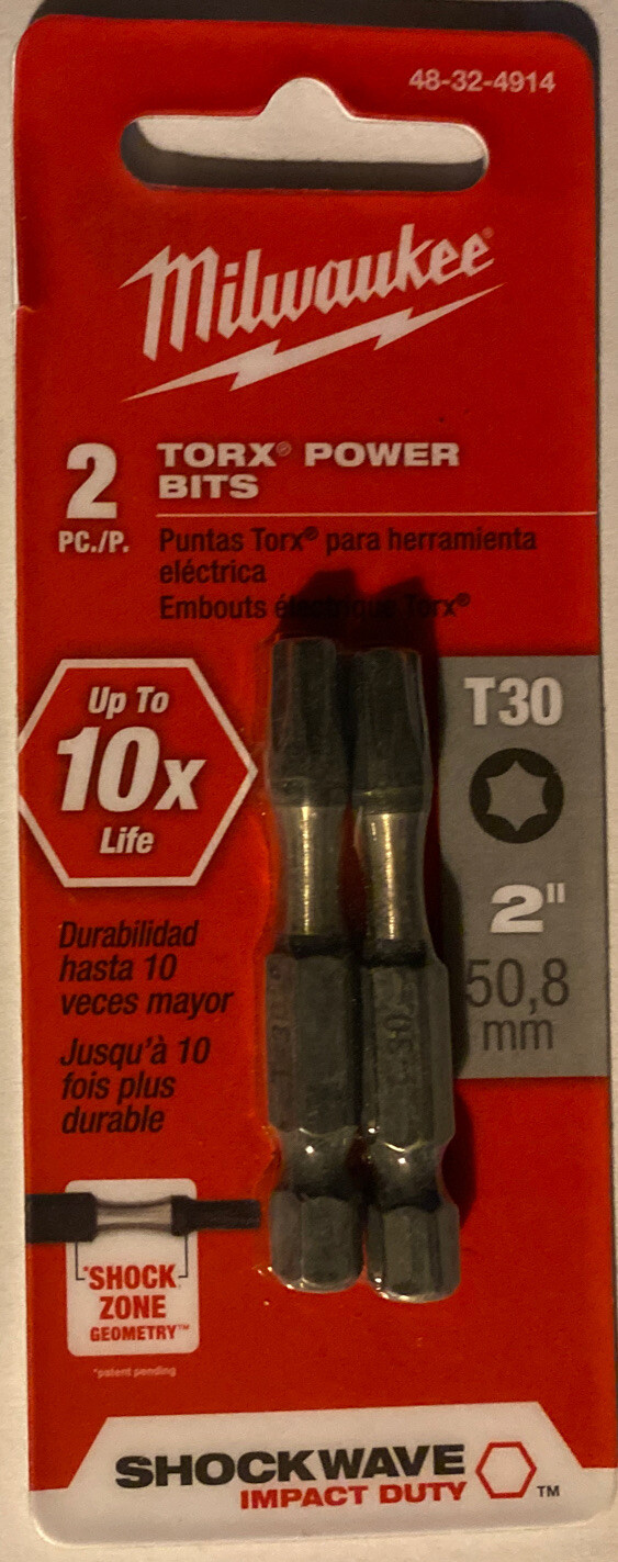 MILWAUKEE Shockwave T30 x 2 inch Impact Torx Power Bit, 48-32-4914 (2 ...