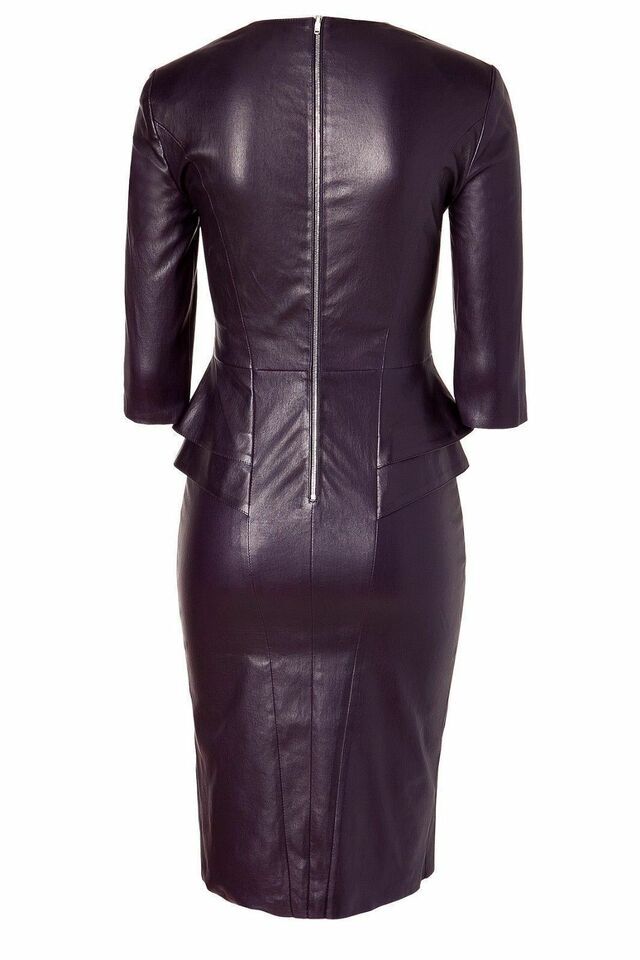 Women's Purple Leather Dress Genuine Soft Lambskin Evening Cocktail ...