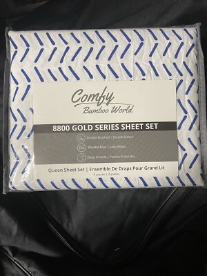 Comfy Bamboo World Queen Size 4 Piece Sheet Set Blue & White Design ...