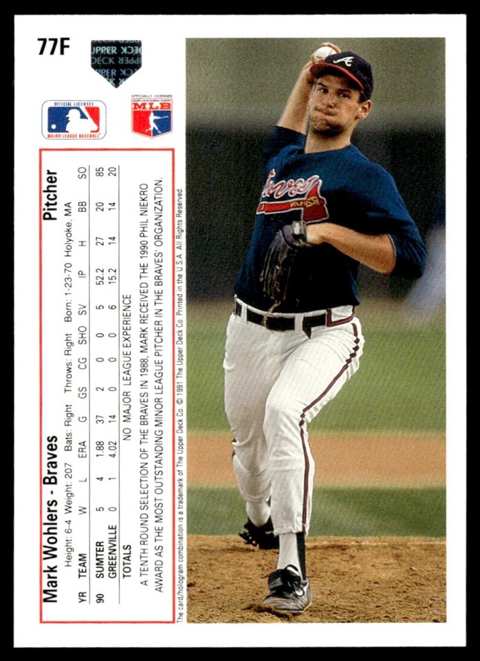 1991 Upper Deck Final Edition Mark Wohlers Rookie Atlanta Braves #77F ...