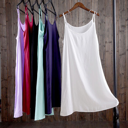 Full Slip Under Dress Cotton Linen Strappy Spaghetti Underskirt Nightie ...