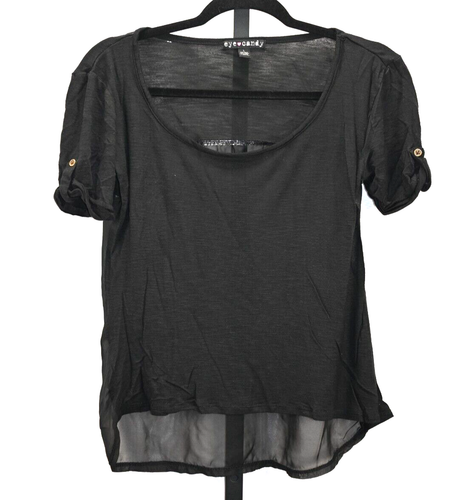 Eye Candy women's black short sleeve sheer back top size L RN#63619 100 ...