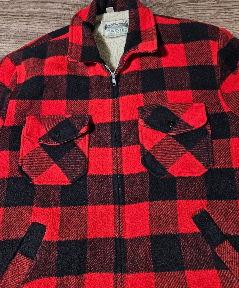 VTG/70s Forester Rugged Wool Blend Sherpa-Lined Buffalo Red Mackinaw ...
